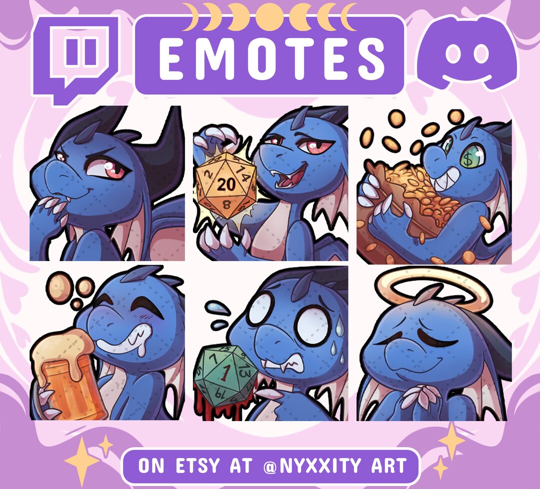 Dragon Twitch and Discord Emotes Set #2 Blue | 6 Cool Dnd Emojis for ...