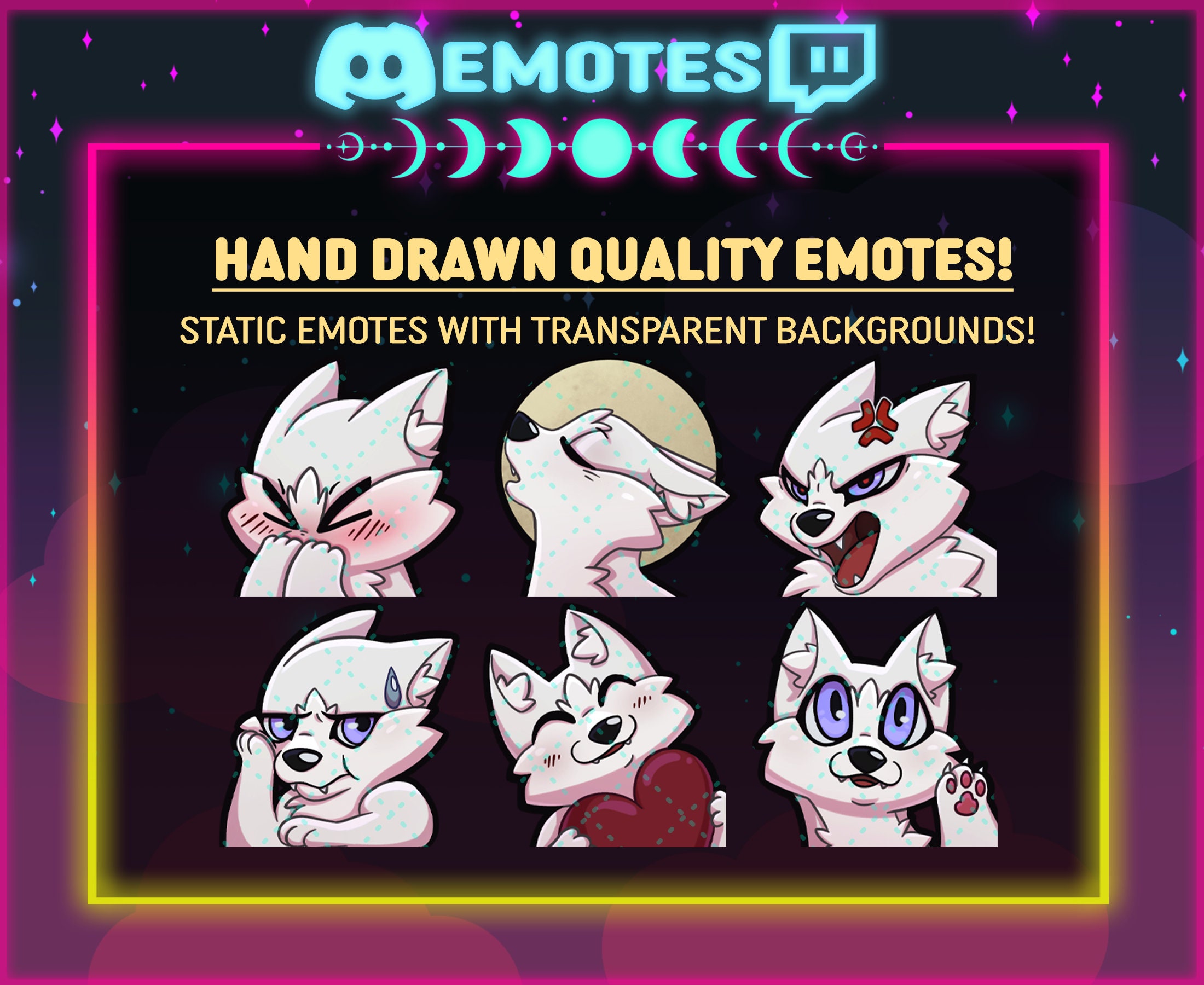 White Wolf Twitch and Discord Emotes Set 1 6 Cool Emojis - Etsy