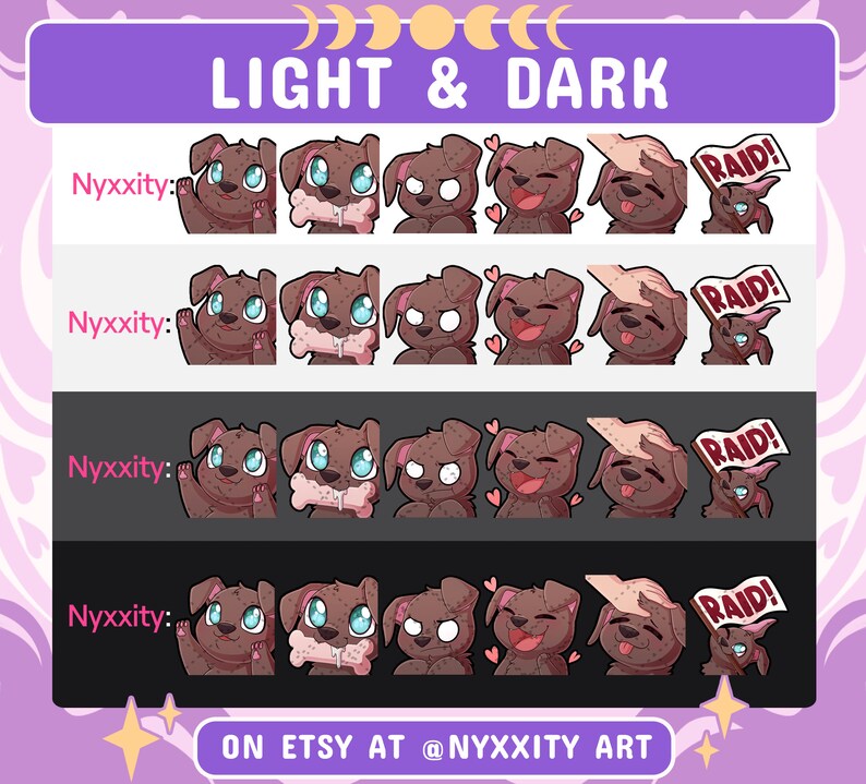 Chocolate Puppy Dog Twitch and Discord Emotes | 6 Kawaii Emojis for ...