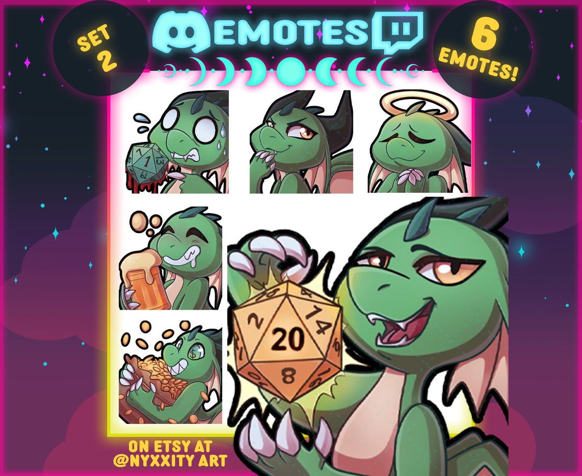 Dragon Twitch and Discord Emotes Set 2 Green 6 Cool Dnd - Etsy