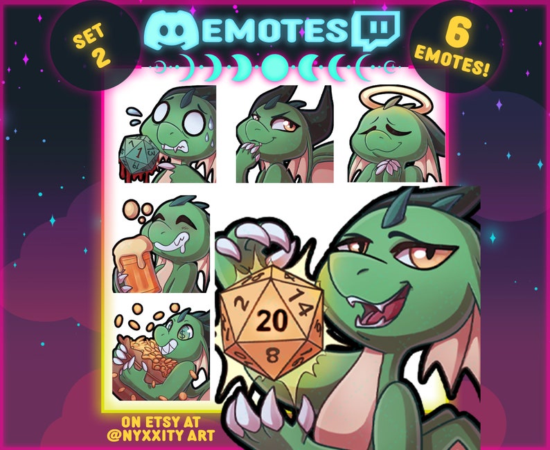 Dragon Twitch and Discord Emotes Set 2 Green 6 Cool Dnd - Etsy