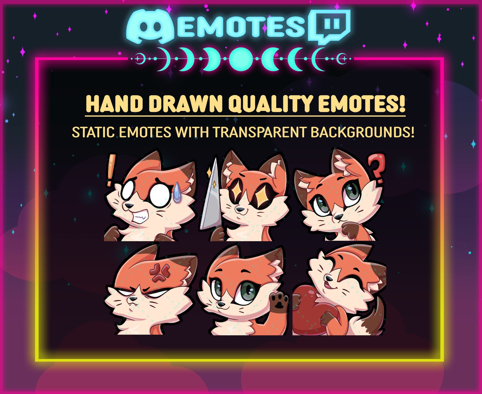 Red Fox Twitch and Discord Emotes 6 Cool Emojis for - Etsy