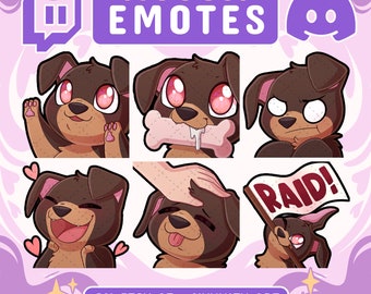 Chocolate Puppy Dog Twitch and Discord Emotes | 6 Kawaii Emojis for ...