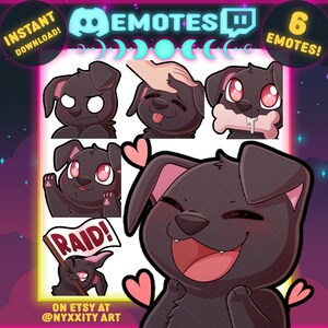 Black Puppy Dog Twitch and Discord Emotes 6 Kawaii Emojis - Etsy