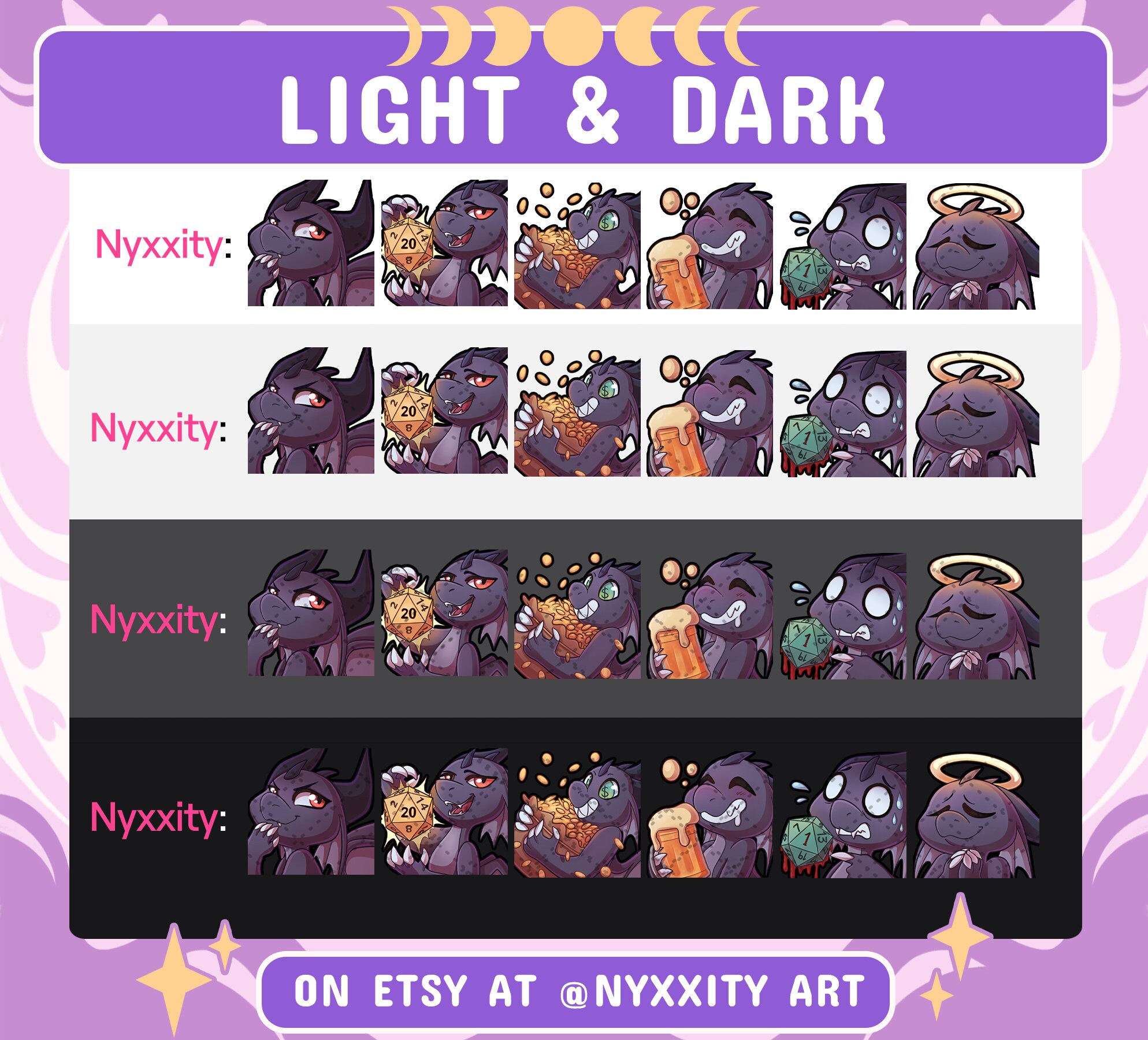 Dragon Twitch and Discord Emotes Set 2 Black 6 Cool Dnd Emojis for ...