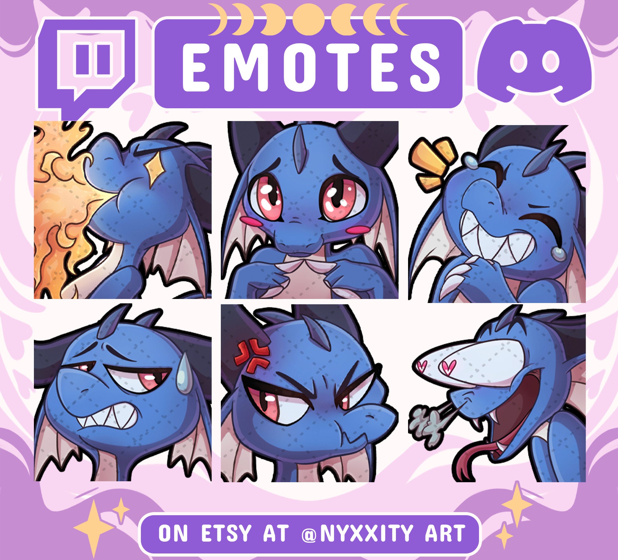 Dragon Twitch and Discord Emotes Set #1 Blue | 6 Cool Dnd Emojis for ...