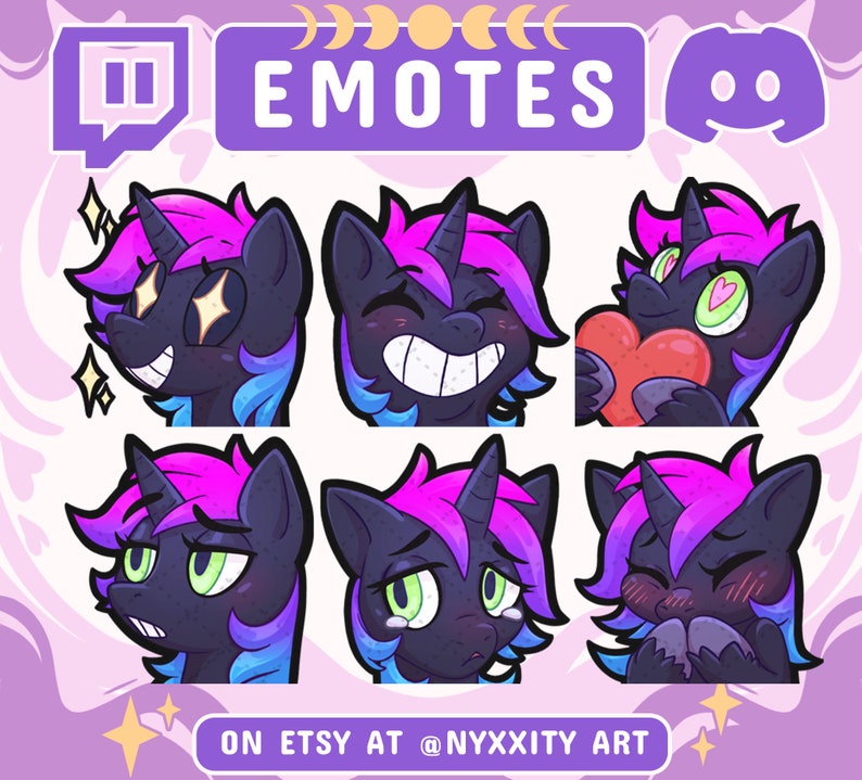 Neon Unicorn Twitch and Discord Emotes | 6 Cute Emojis for Streamers ...