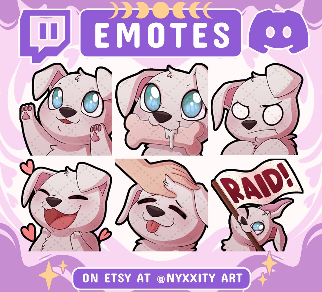 White Puppy Dog Twitch and Discord Emotes | 6 Kawaii Emojis for ...