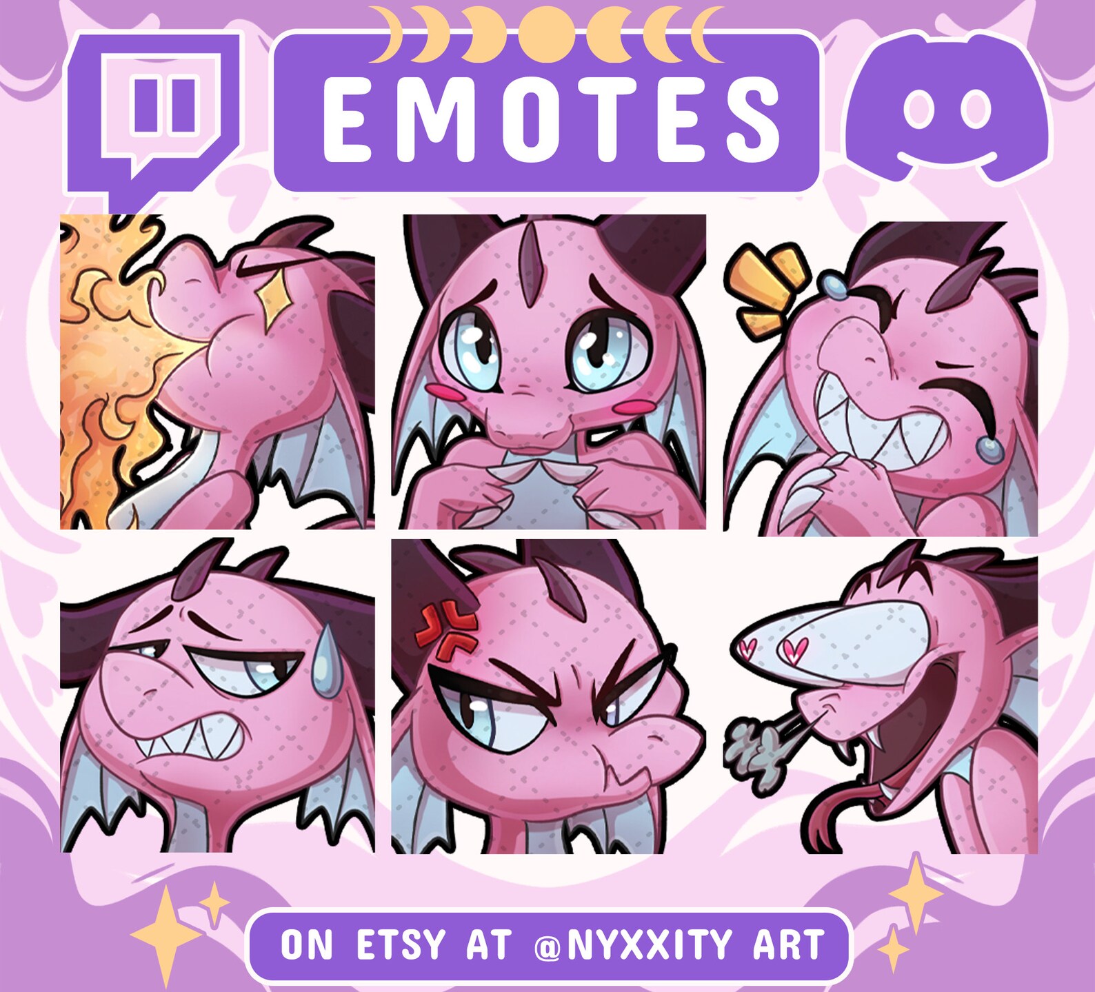 Dragon Twitch and Discord Emotes Set 1 Pink 6 Cool Dnd Emojis for ...