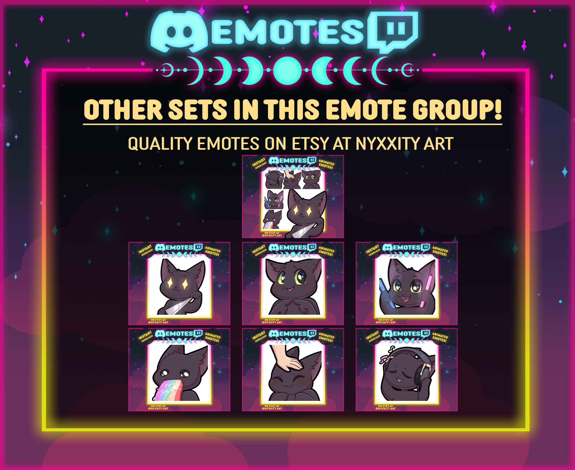 Emote de gato negro tímido animado / Emote de gato negro lindo - Etsy ...