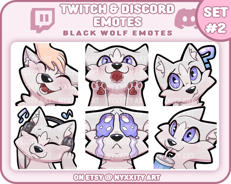 White Wolf Twitch and Discord Emotes Set 2 6 Cool Emojis - Etsy