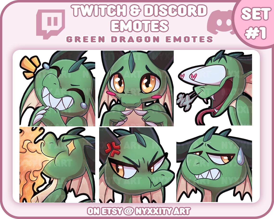 Dragon Twitch and Discord Emotes Set 1 Green 6 Cool Dnd - Etsy