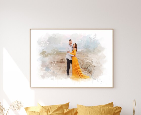 Custom Watercolor Couple Portrait From Photo Couple | Etsy