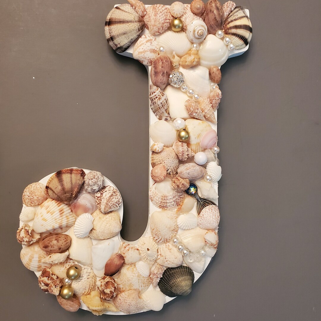 Seashell Art Monogram Wall Art Initial Seashell Decorations - Etsy