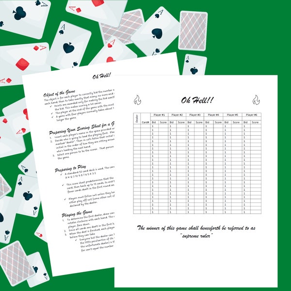 Oh Hell Card Game Score Sheets - Etsy