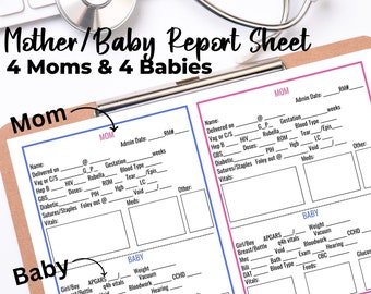 The Ultimate Mom & Baby Nurse Brain Report Sheet, 4 Mom and 4 Babies ...