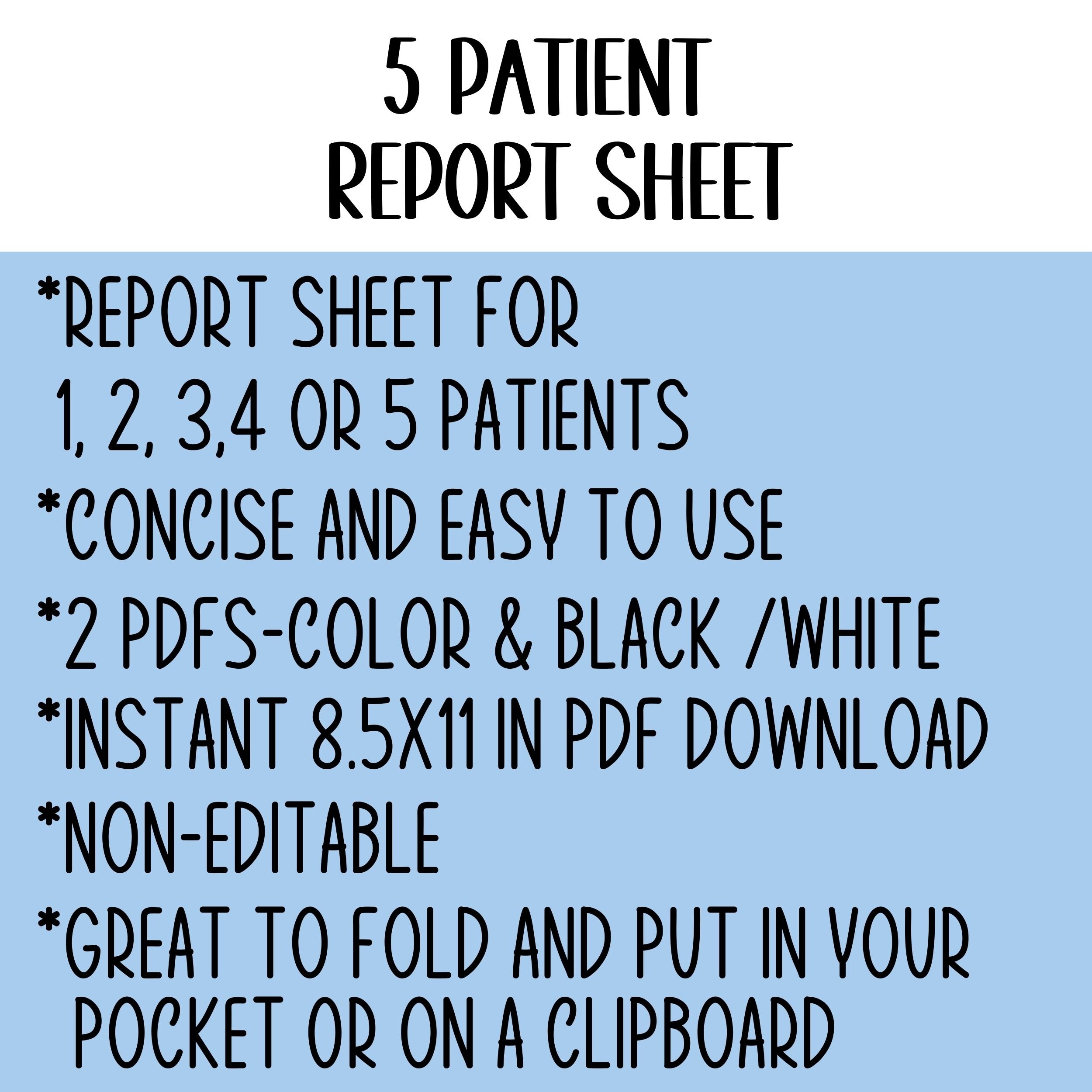 5-patient Nurse Report Sheet, Color-coded Brain (digital Download) - Etsy