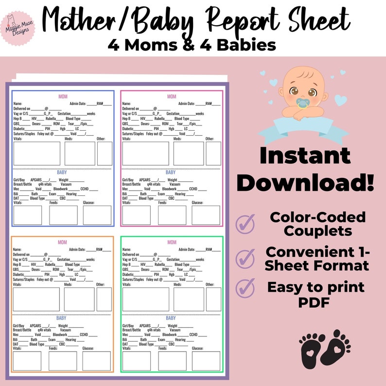 Mother Baby Nurse Report Sheet, 4 Moms & Babies (digital Download) - Etsy