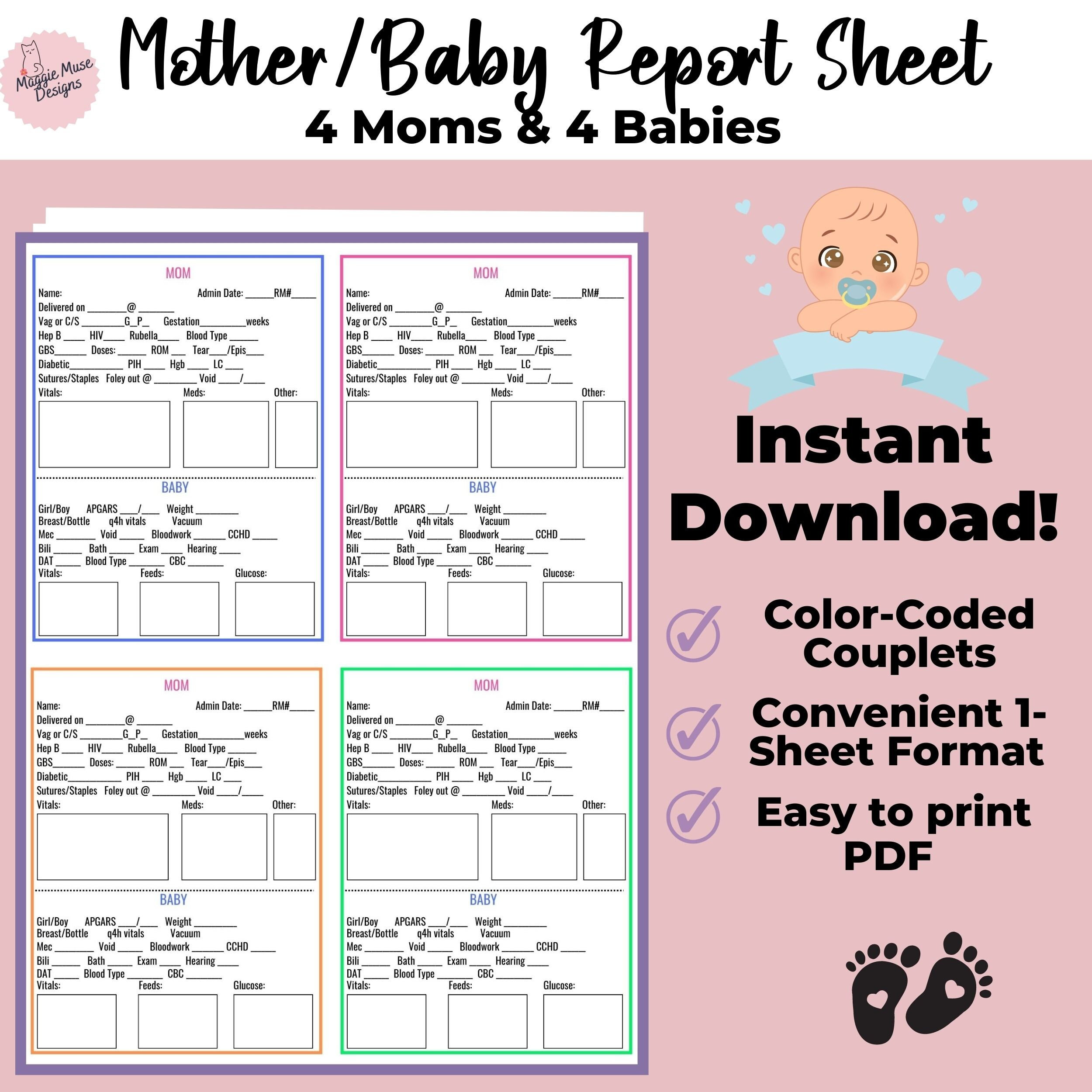 Mother Baby Report Sheet Mom & Baby Nurse Brain Report Sheet - Etsy Canada
