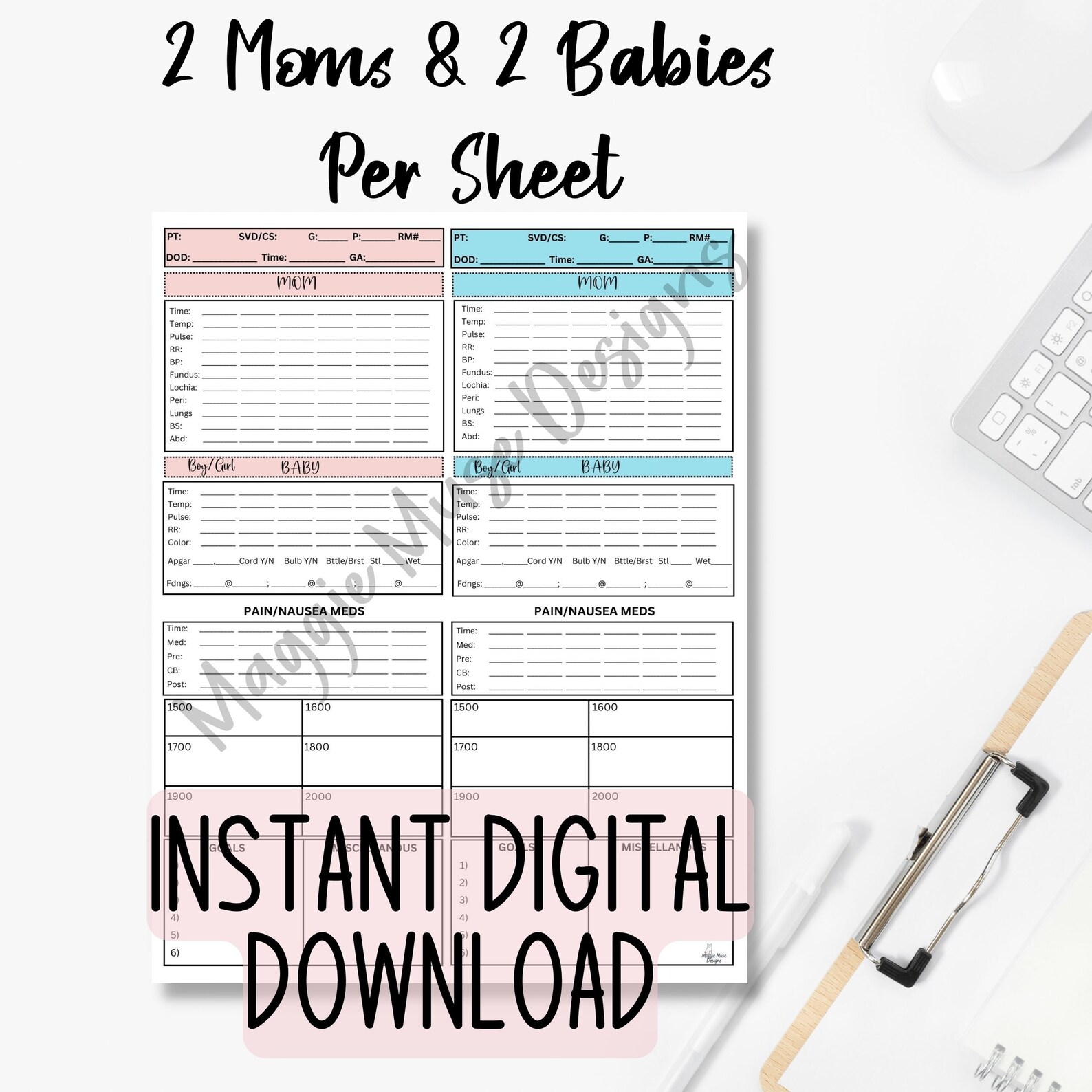 Mother Baby Report Sheet, Mom & Baby Nurse Brain Report Sheet, 2 Moms ...