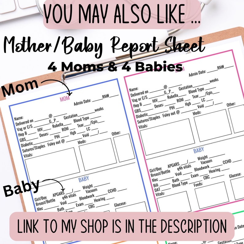 Mother Baby Nurse Report Sheet, Postpartum, Couplet Care (digital ...