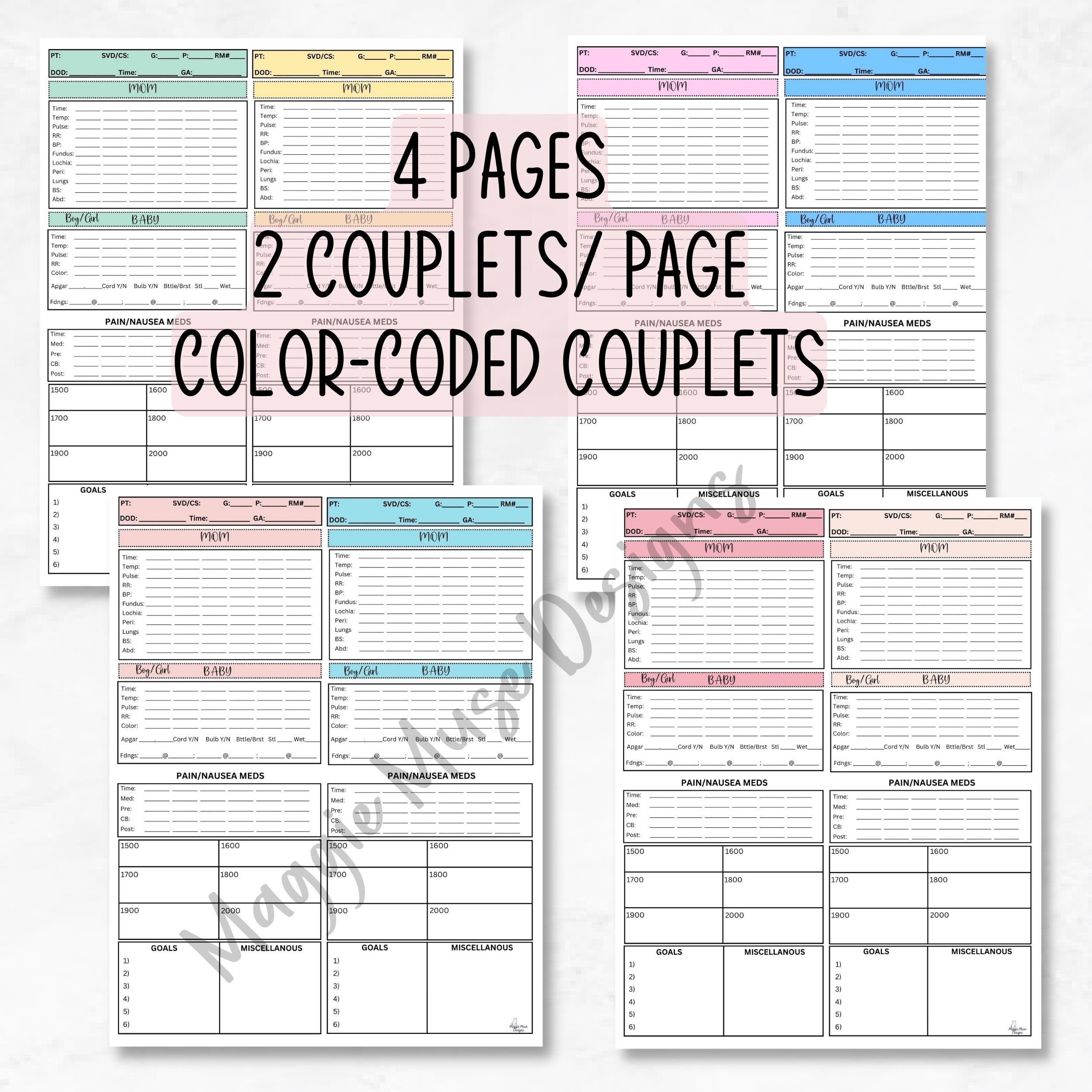 Mother Baby Nurse Report Sheet, 2 Couplets (digital PDF) - Etsy