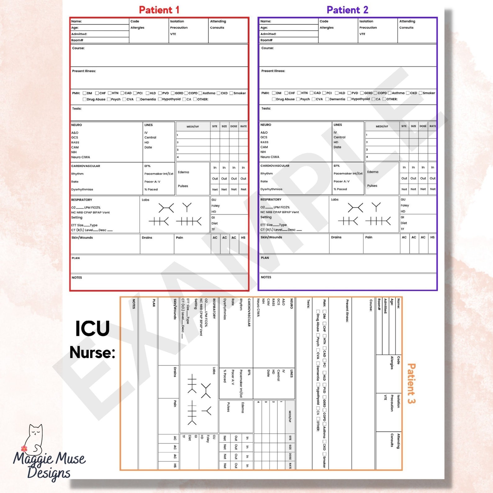 3 Patient Report Sheet, Med Surg Nurse Brain ICU, SBAR Nurse Sheet, CNA ...