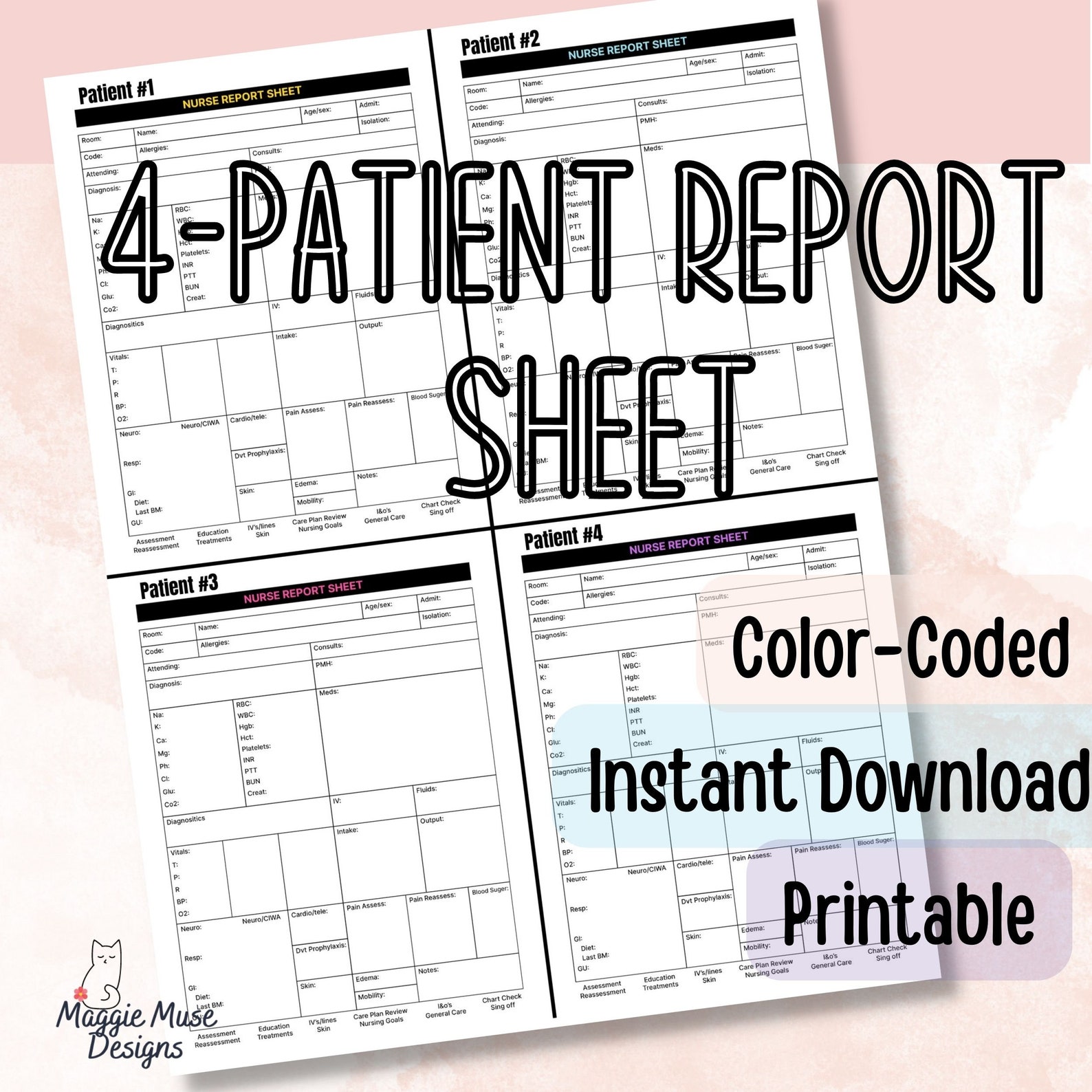4 Patient Report Sheet, Nursing Report Sheet Multiple Patients Nurse ...