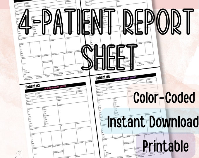 4 Patients Nursing Report Sheet, Med Surg, Telemetry | Digital Download ...