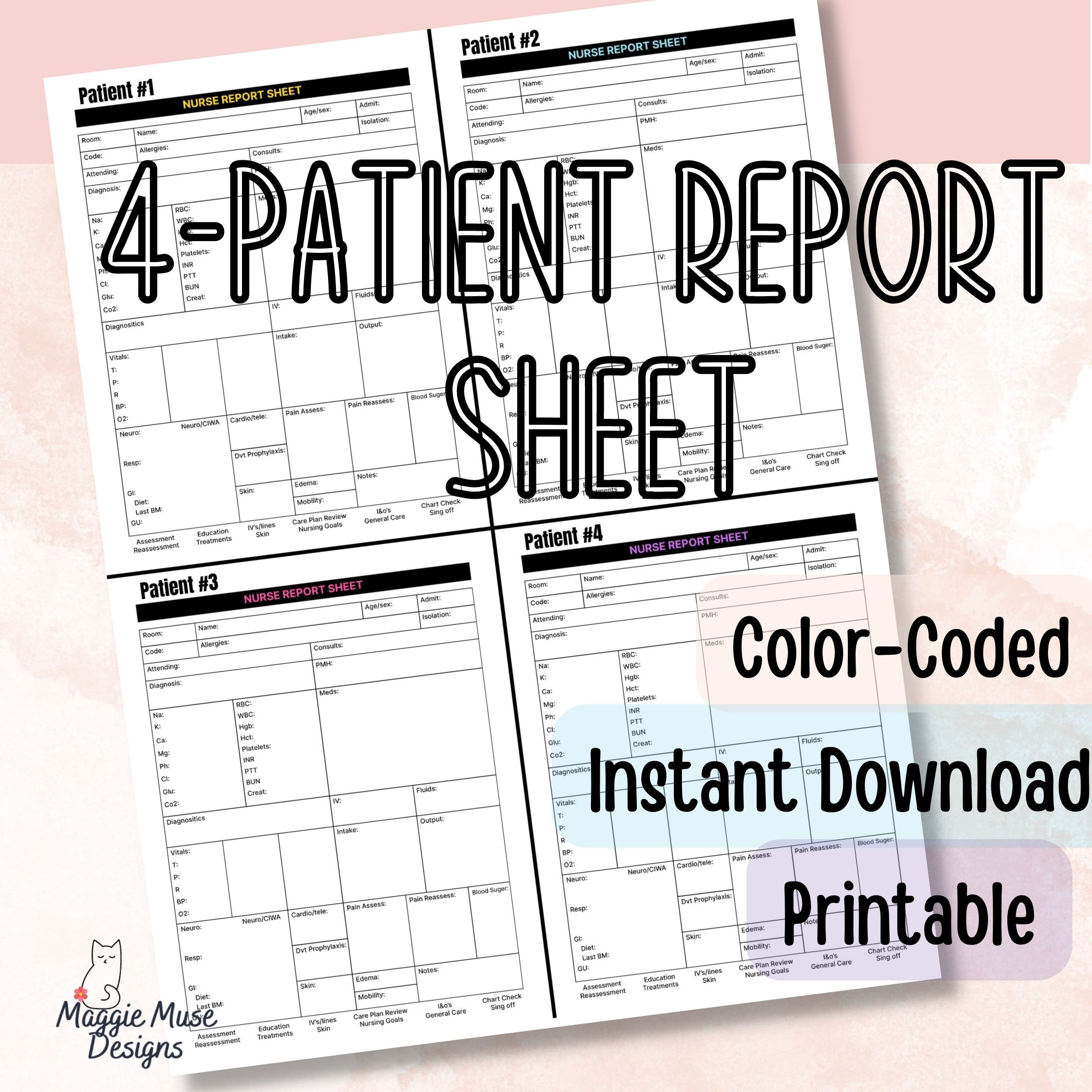 4 Patient Report Sheet, Nursing Report Sheet Multiple Patients Nurse ...