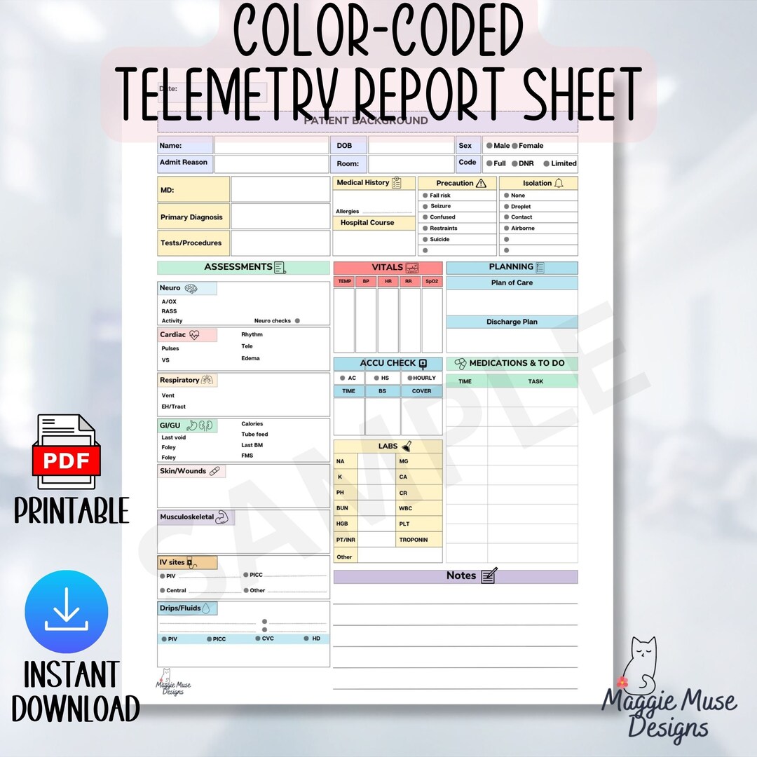 PCU Nurse Report Sheet, Telemetry Med Surg Nurse Report Sheet, ICU ...