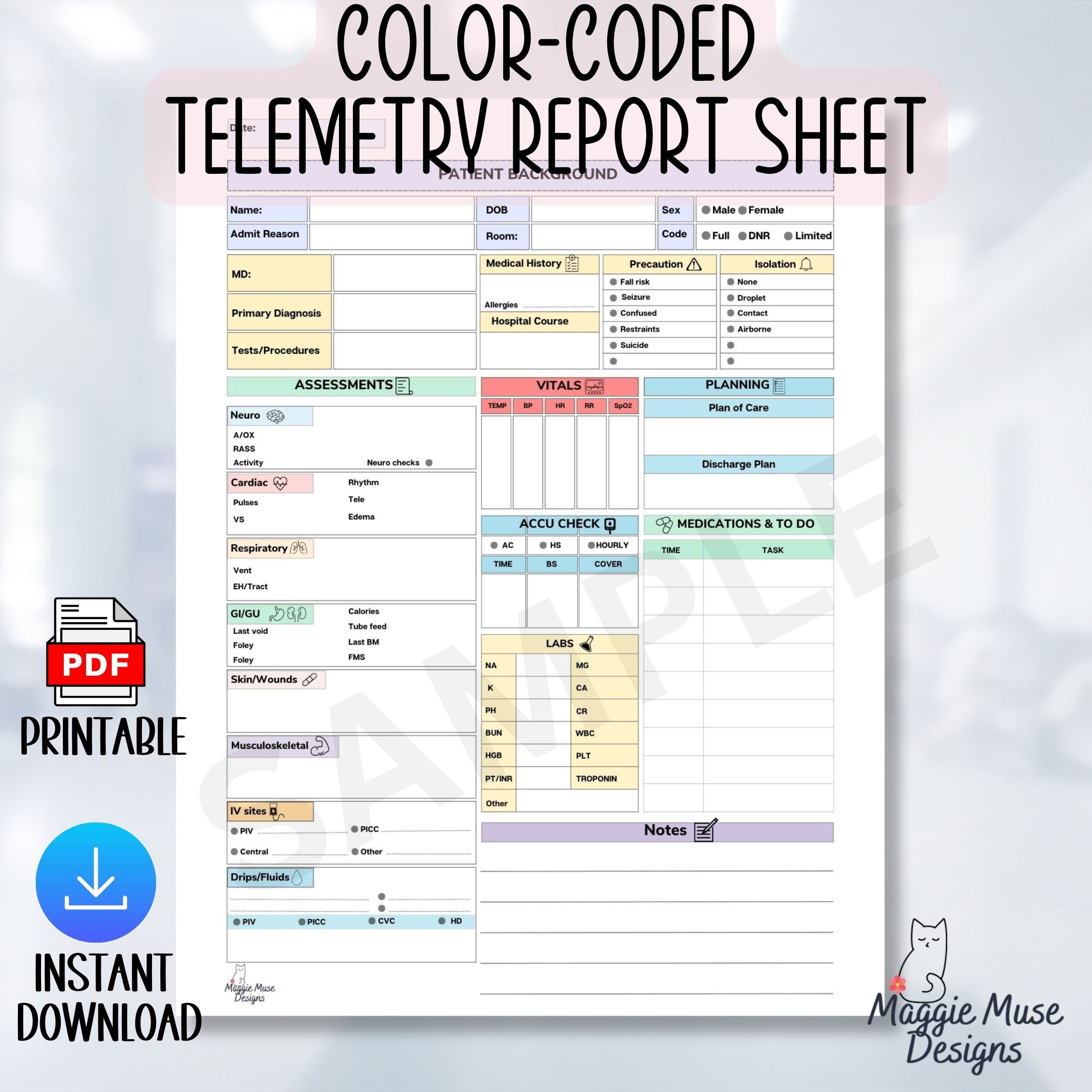 Telemetry Nurse Report Sheet Med Surg Nurse Report Sheet ICU - Etsy