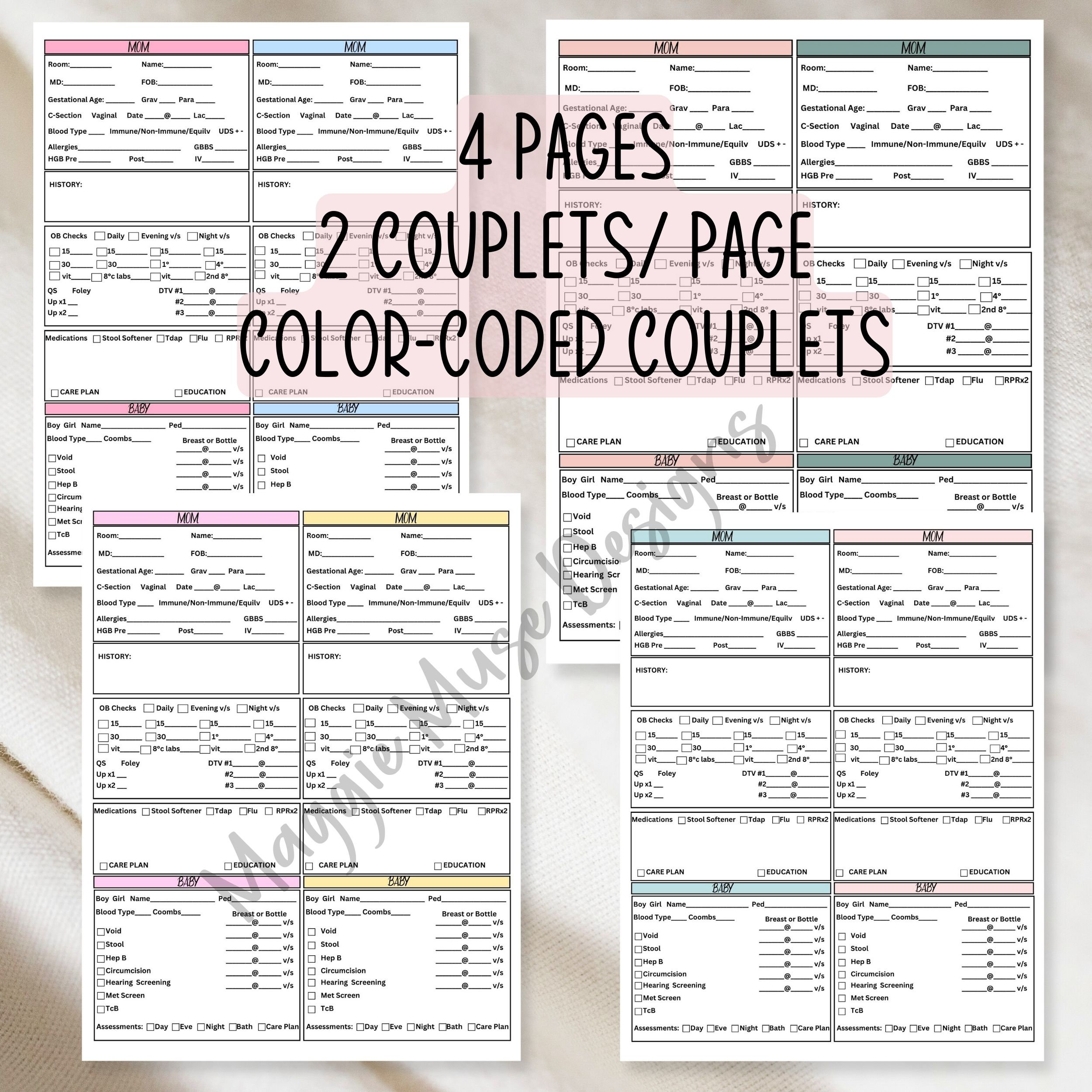 Mother Baby Nurse Report Sheet, Postpartum, Couplet Care (digital ...