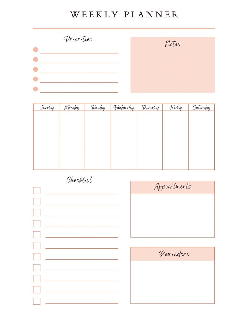 Simple Weekly Planner Printable Digital Planner Page Download - Etsy