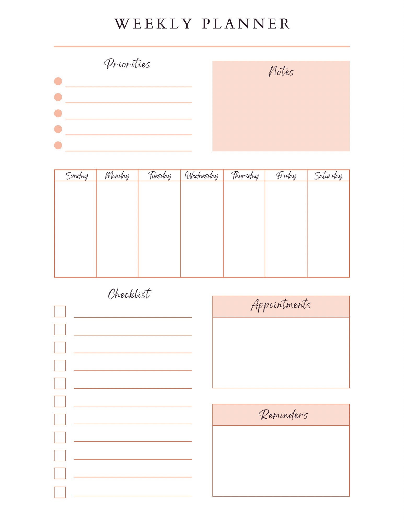 Simple Weekly Planner Printable Digital Planner Page Download - Etsy