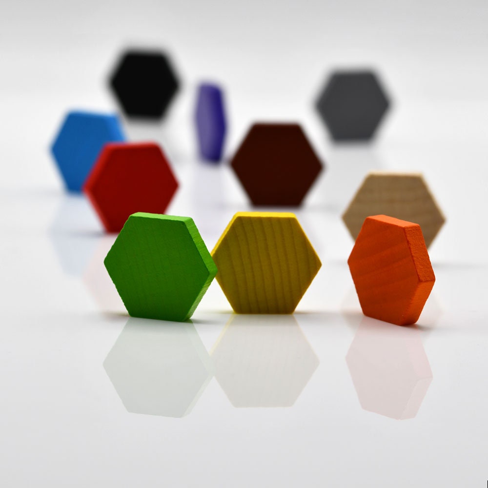 Flat Hexagon 25x5mm [63/64'] [19 Colors] Wooden Token to Board Games - Etsy