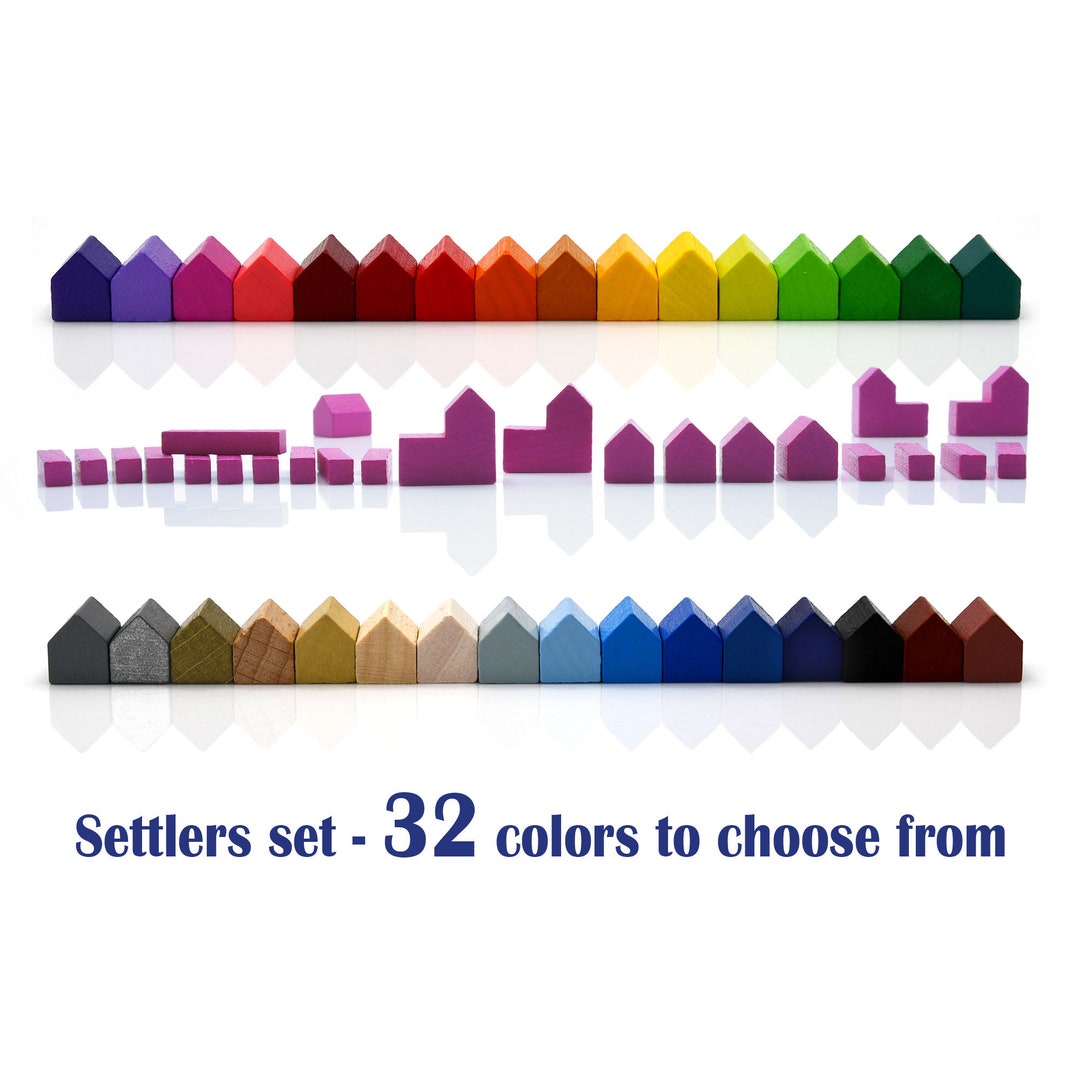 Wooden Set to Settlers Game [29 Colors] Settlements + Cities + Roads - Etsy