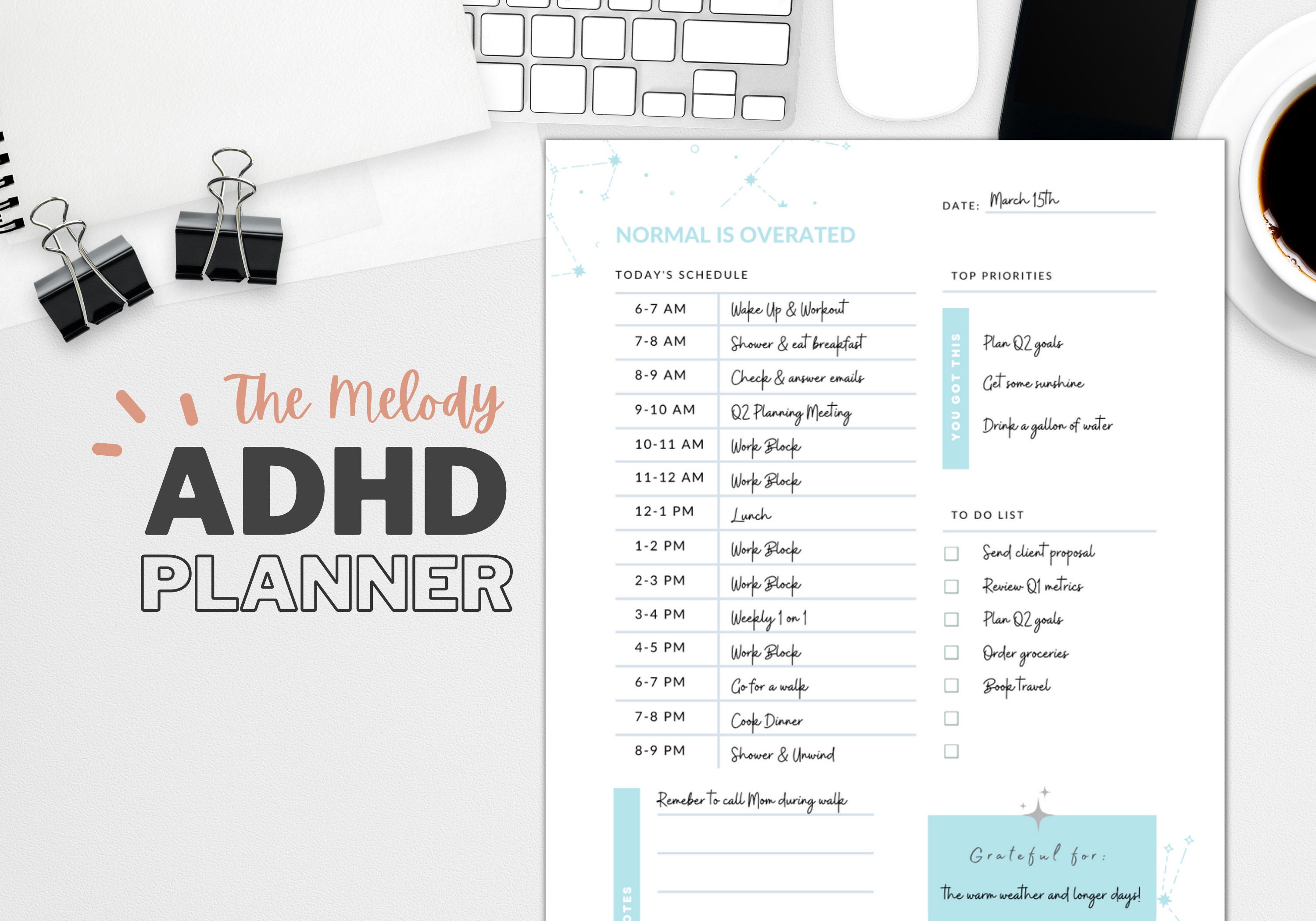 The Melody Daily ADHD Planner Template | Plan Hour by Hour | Practice ...