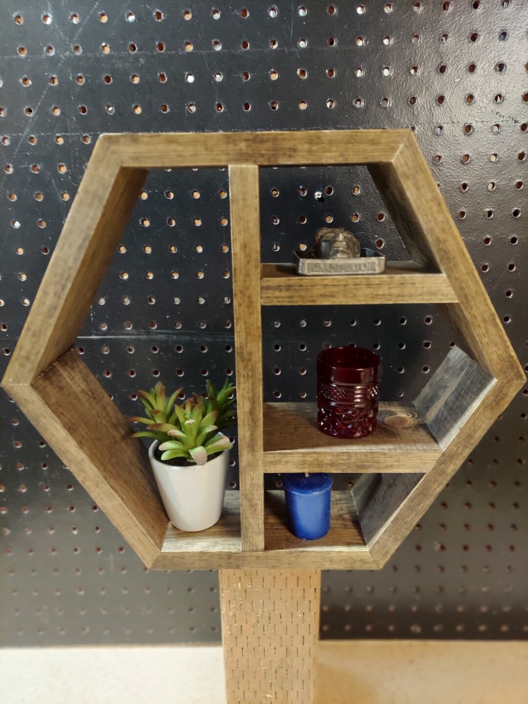 Hexagon Wall Shelve - Pine Wood - Dark Walnut Stained (107) - All Our ...