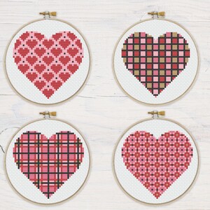 Hearts in a Heart Cross Stitch Pattern Valentine's Day Mother's Day Modern Cross Stitch Beginner ...
