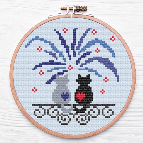 4th July Cats Cross Stitch Pattern USA Independence Day Chart Modern ...