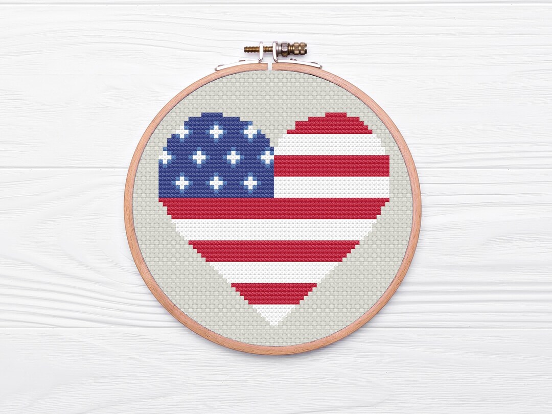 American Flag Heart Cross Stitch Pattern 4th July Cross Stitch Beginner ...