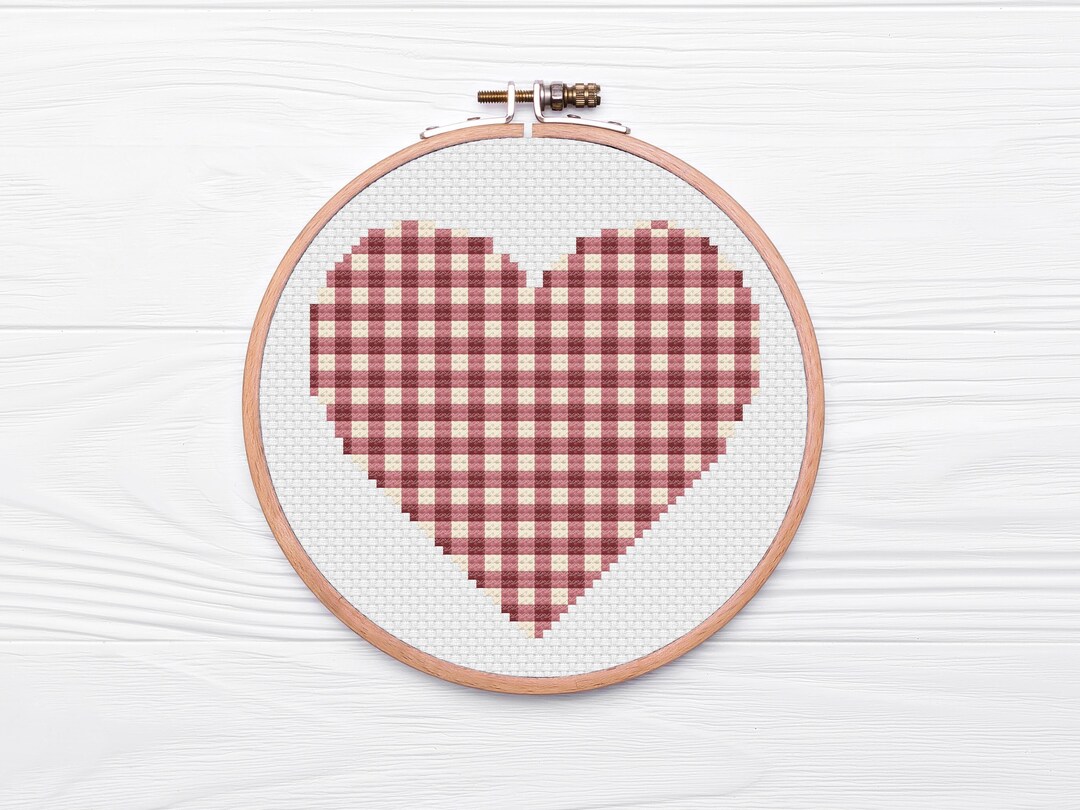 Gingham Heart Cross Stitch Pattern | Checked Cross Stitch Pattern ...