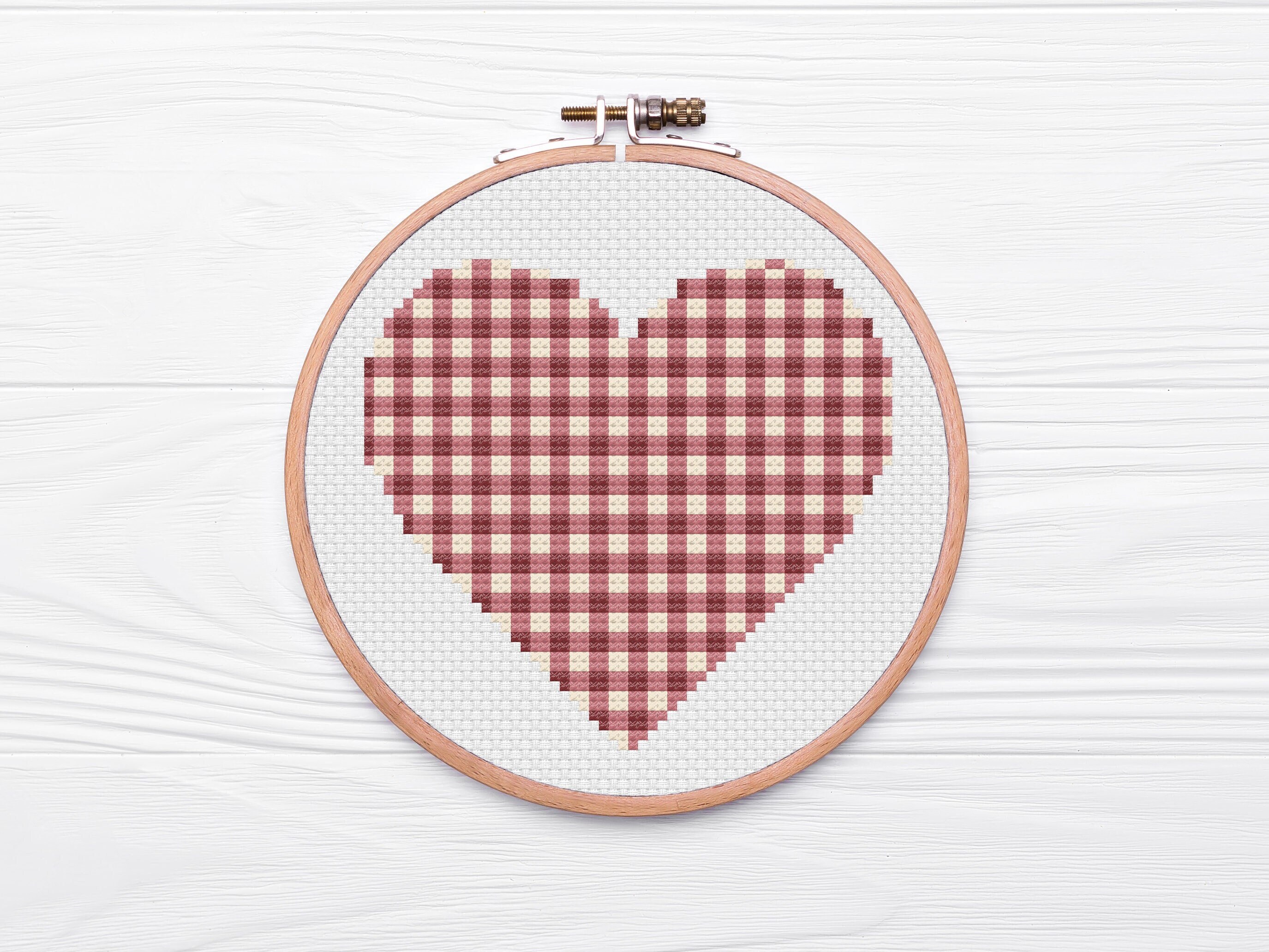 Gingham Heart Cross Stitch Pattern | Checked Cross Stitch Pattern ...