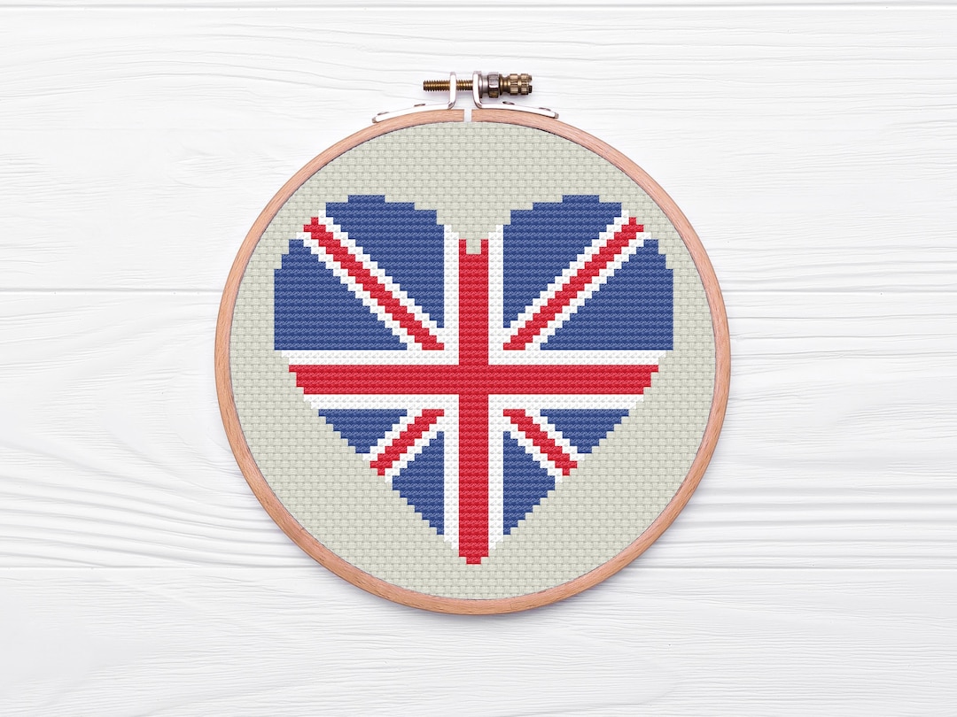Union Jack Heart Cross Stitch Pattern | Coronation Cross Stitch Pattern ...