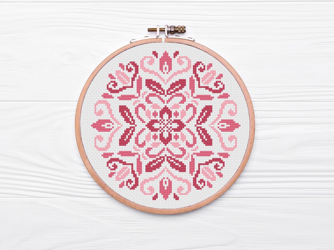 Pink Mandala Cross Stitch Pattern | Diwali Rangoli Cross Stitch Chart ...