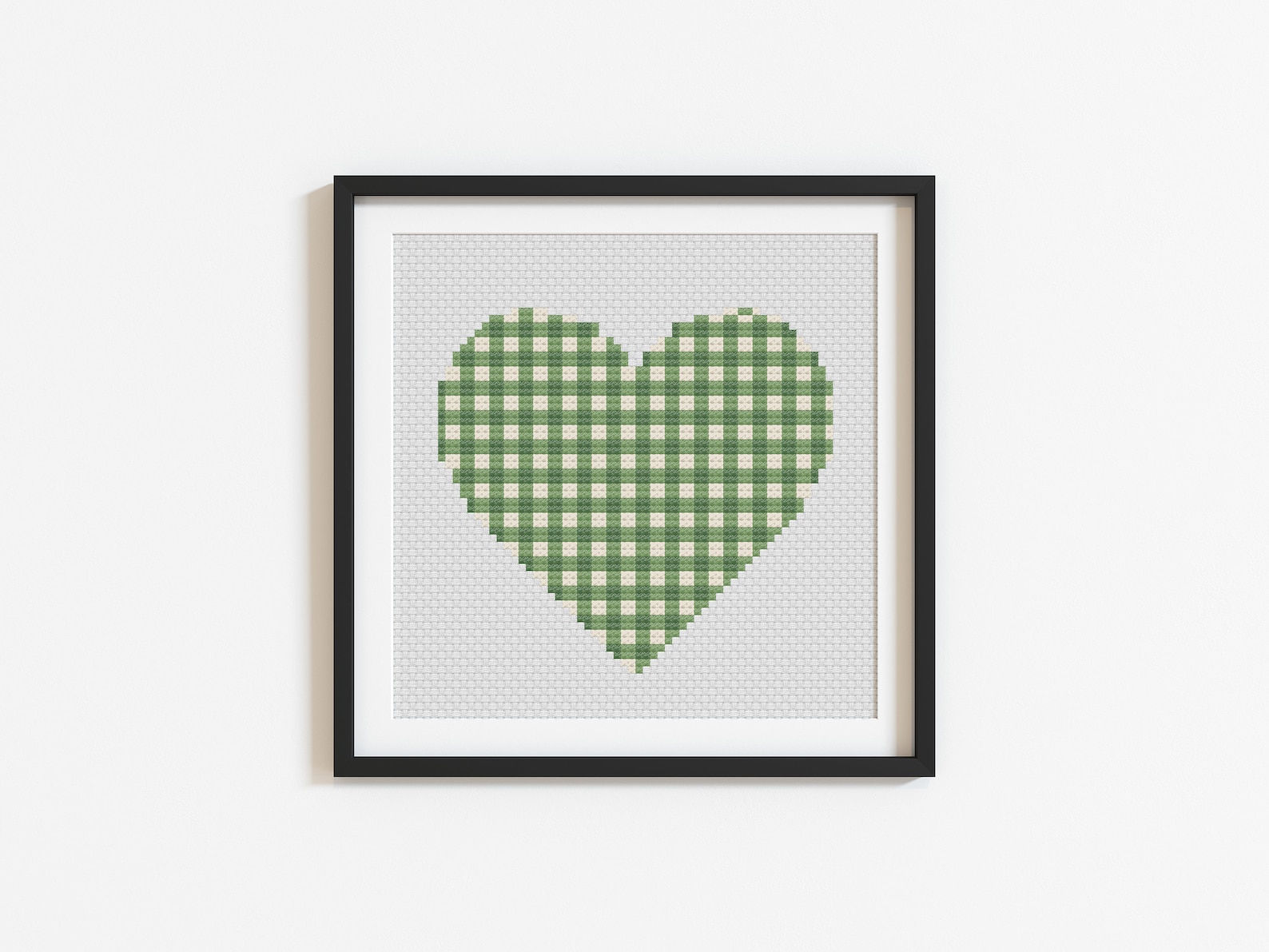 Green Gingham Heart Cross Stitch Pattern | Modern Cross Stitch Pattern ...