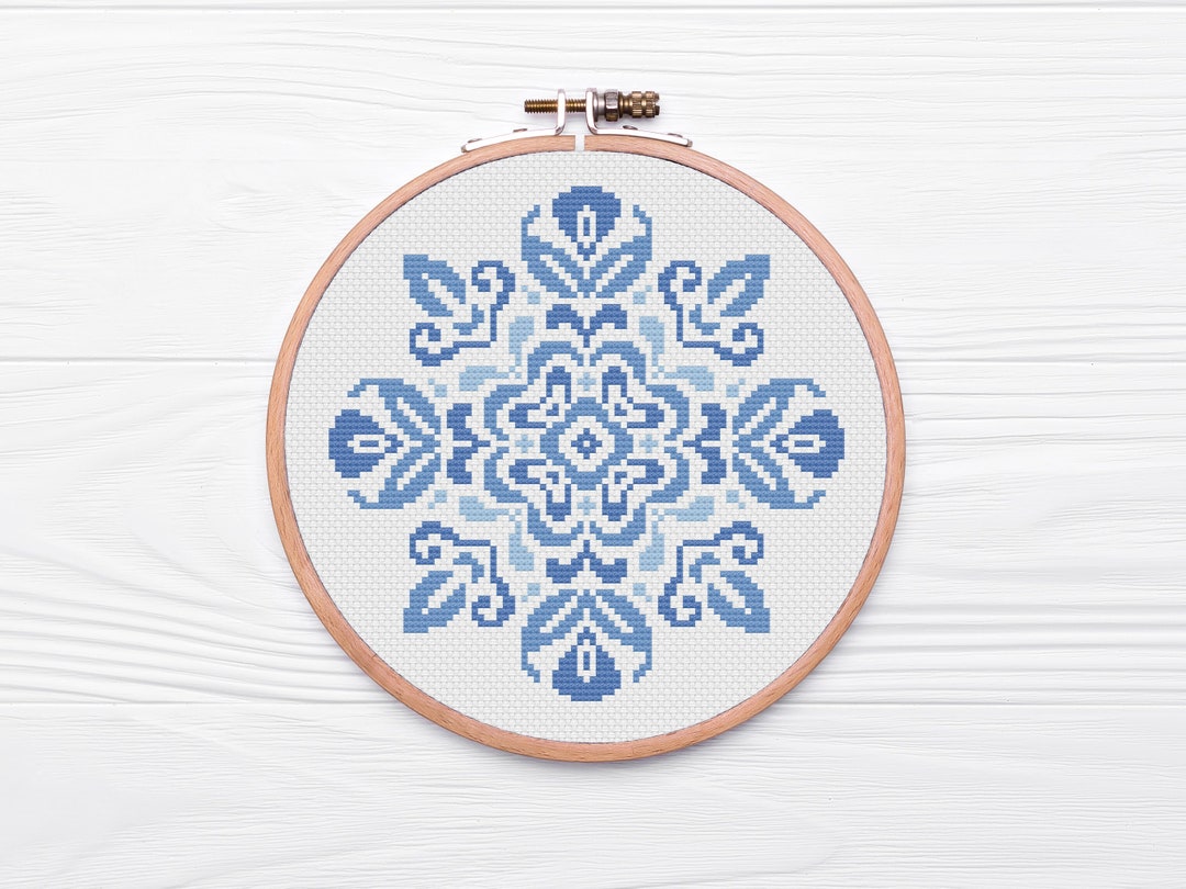 Blue Mandala Cross Stitch Pattern | Diwali Rangoli Cross Stitch Chart ...