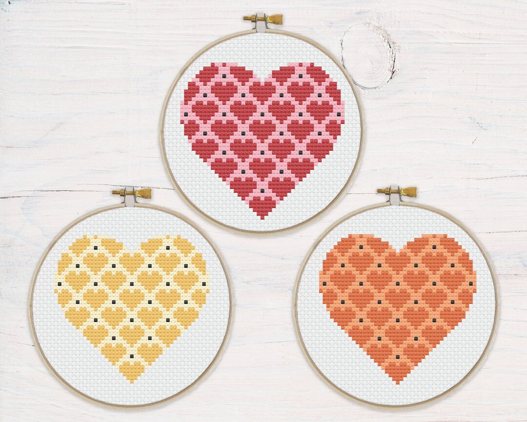 3 Hearts in a Heart Cross Stitch Patterns | Valentine's Day Pattern ...