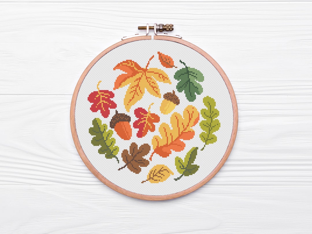 Autumn Leaves and Acorns Cross Stitch Pattern | Fall Cross Stitch ...